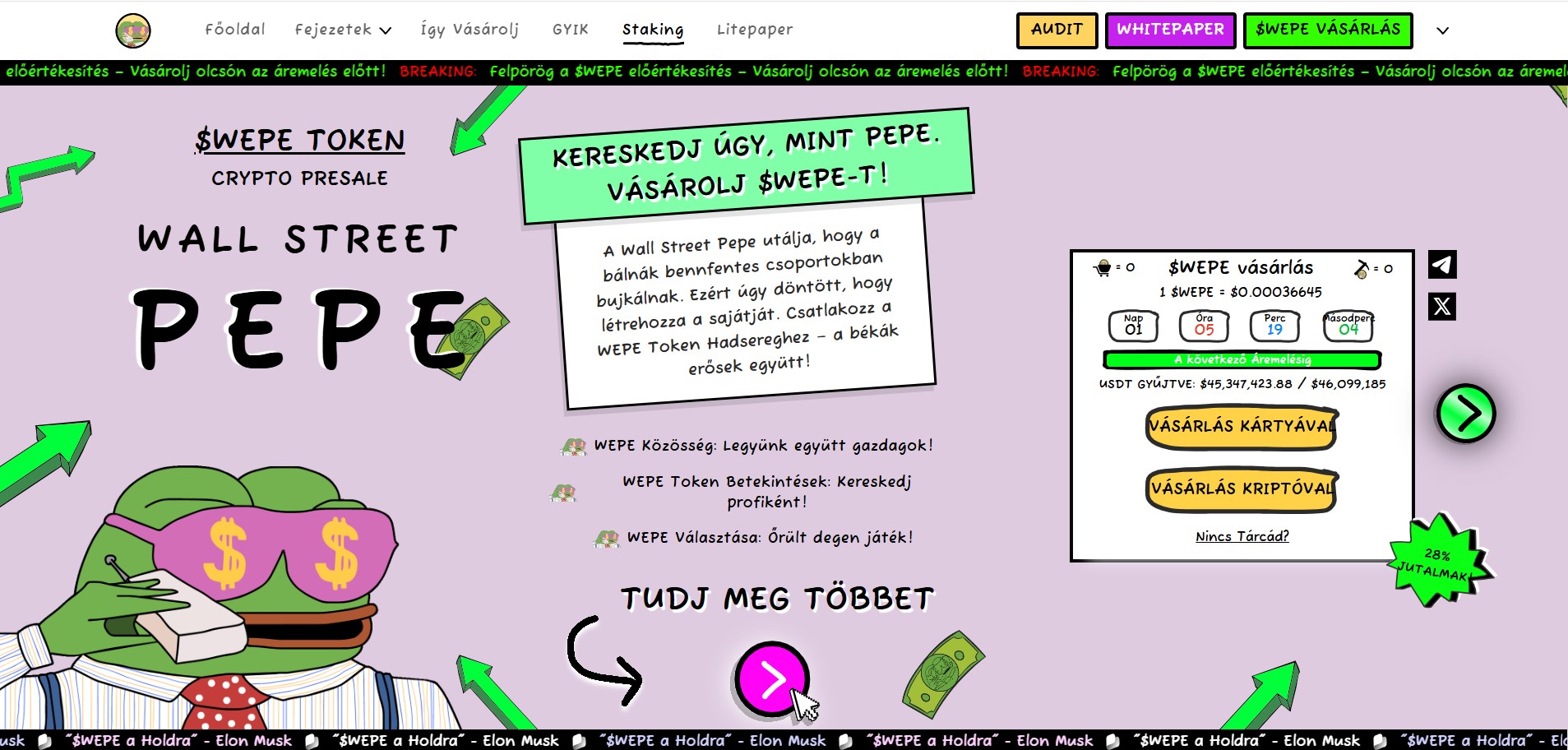 Wall Street Pepe ($WEPE) árfolyam - előrejelzés 2025 - 2030